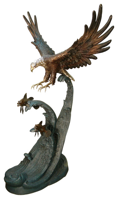 Swooping Eagle Catching Fish 58" Bronze Sculpture - Traditional ...