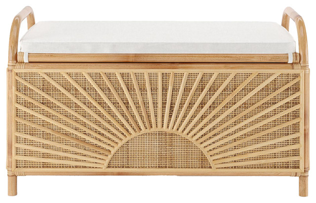 Rattan Storage Trunk/Bench with Washable Cushion, Pre-assembled ...