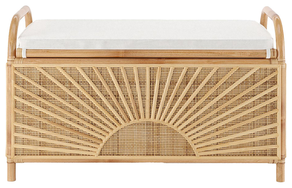 Rattan Storage Trunk/Bench with Washable Cushion, Pre-assembled ...