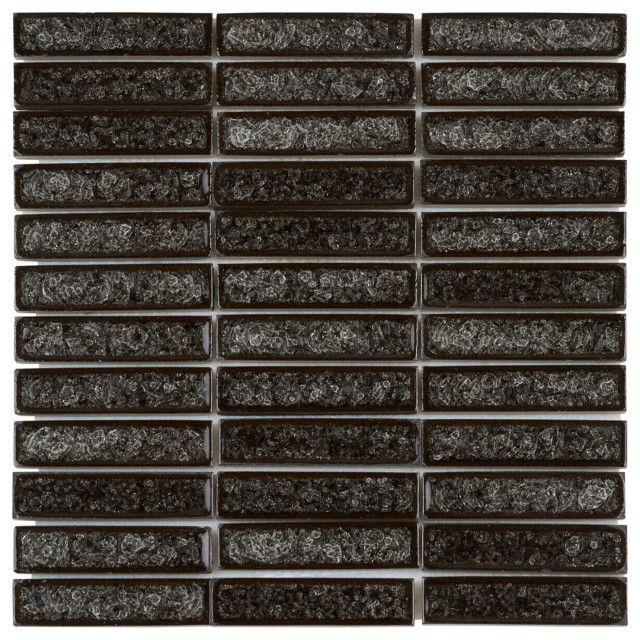 Modket Black Crackle Glass Stack Mosaic Tile Kitchen Backsplash ...