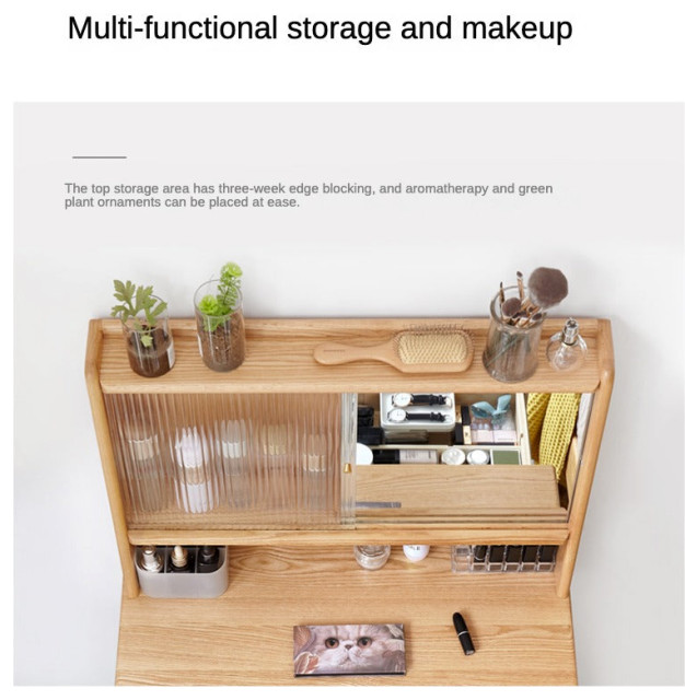 Oak Dressing Table With Hidden Makeup Mirror, Walnut, 29.5 ...