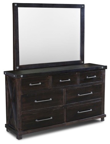 Rustic Style Solid Wood Black Dresser With Mirror - Transitional ...