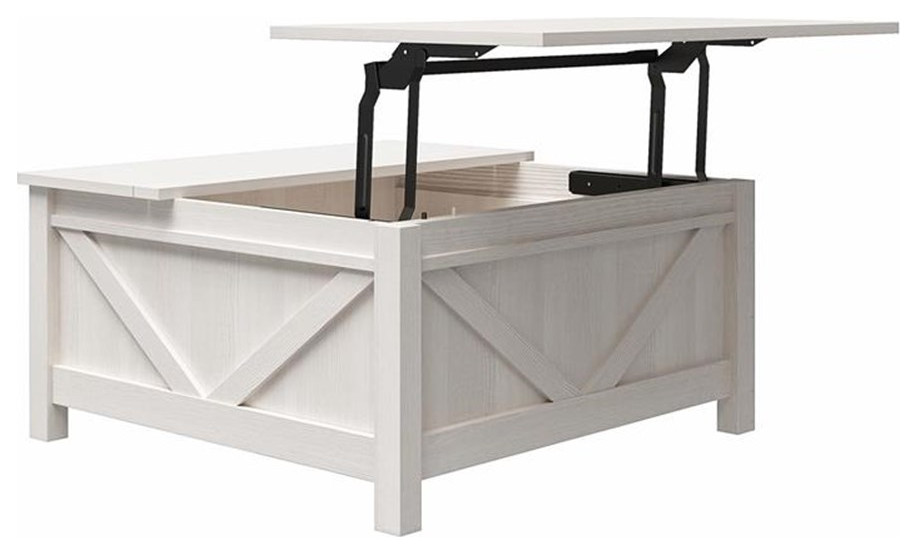Pemberly Row Modern / Contemporary Lift-Top Coffee Table in Ivory Pine ...