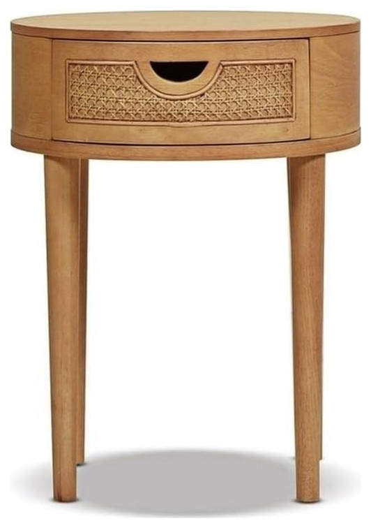 Elegant End Table, Cane Accented Drawer With Cut Out Pull, Natural ...