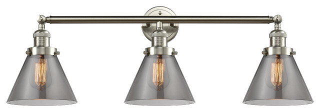 Innovations Large Cone 3-Light Bathroom Fixture, Brushed Satin Nickel ...