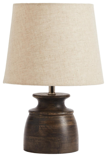 Small Washed Black Wood Vintage Style Table Lamp Round Turned Antique ...