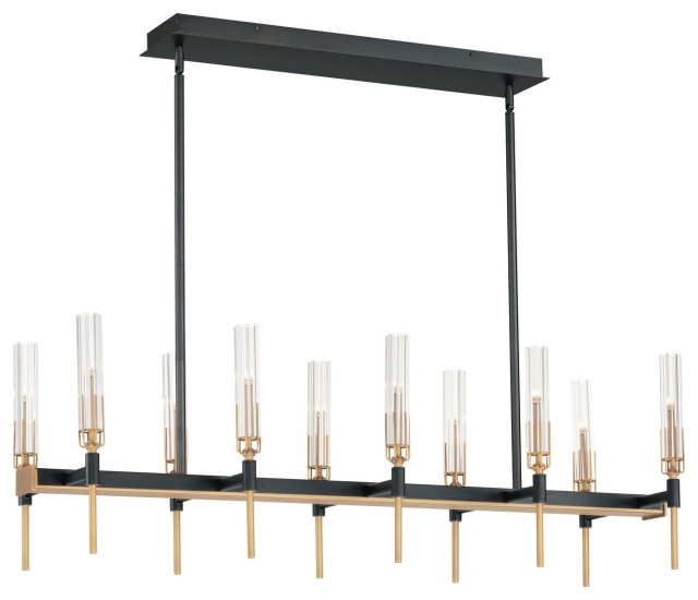 Flambeau LED Linear Chandelier, Black / Antique Brass - Transitional ...