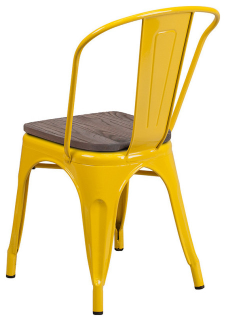 Yellow Metal Stackable Chair with Wood Seat - Industrial - Dining ...