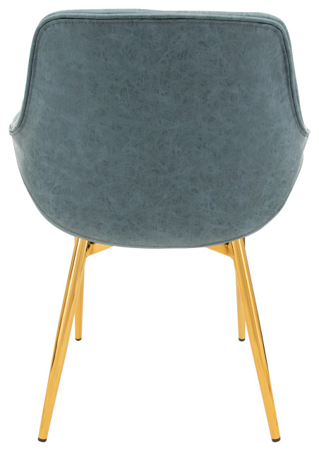 Modern Leather Dining Arm Chair, Gold Metal Legs Set of 4 Peacock Blue ...