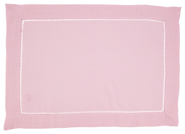 Hemstitched Border Design Table Mats (Set of 12), Pink, 14"x20", 14"x20 ...