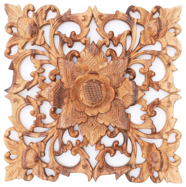 Novica Handmade Floating Lotus Wood Relief Panel - Traditional - Wall ...