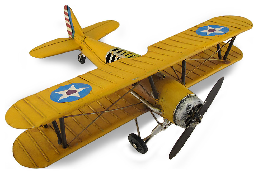 Yellow and Blue Metal Bi-Plane Sculpture 13 In., One Size ...
