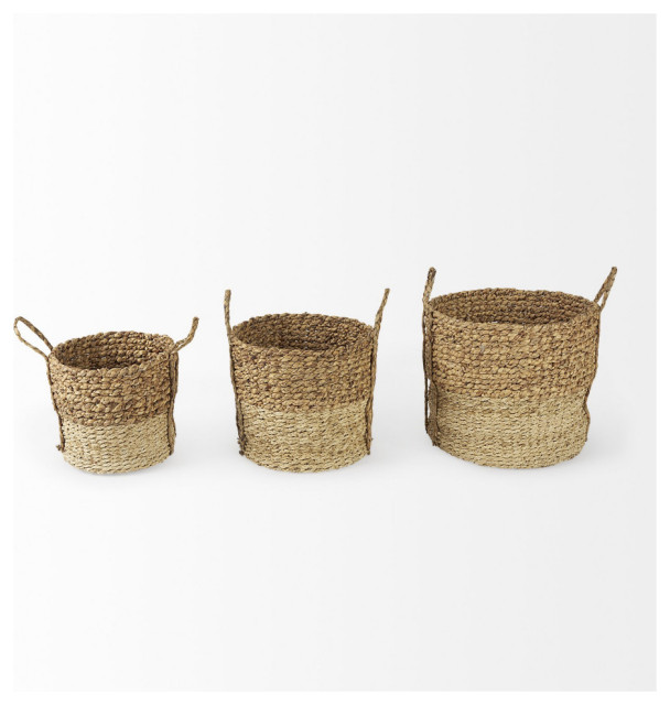 Set of Three Two Tone Wicker Storage Baskets - Tropical - Baskets - by ...