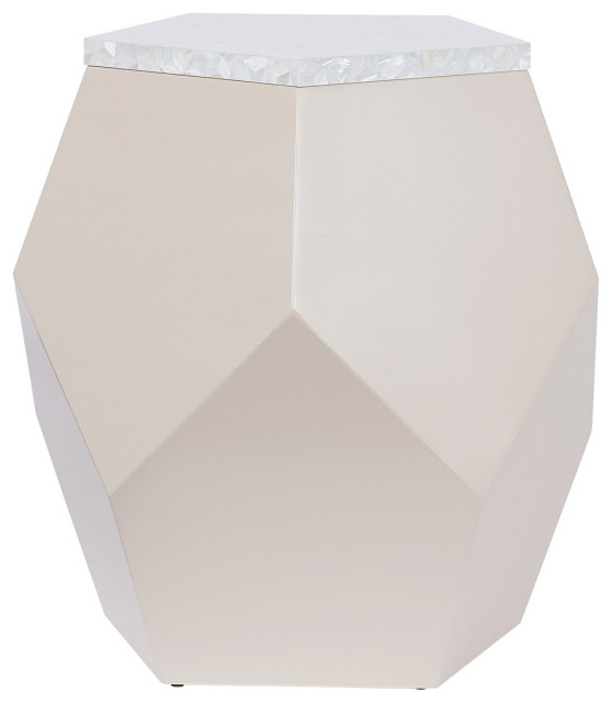 Miranda Kerr Wood Geo End Table With Pearl Top, Beige Finish ...