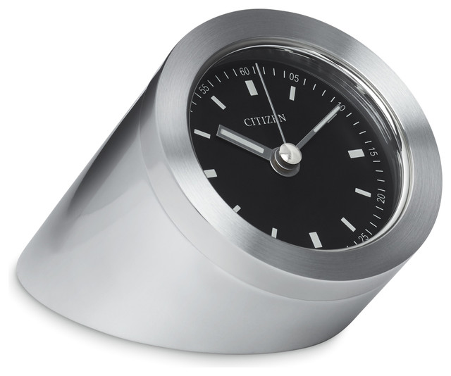 Small Workplace Sliver-Tone Base Clock with Luminous Hour Markers ...