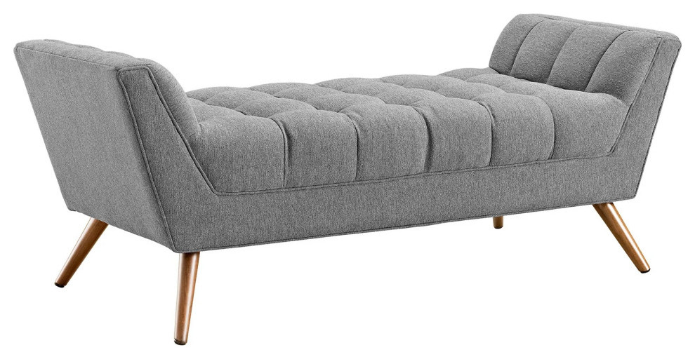 Penny Light Gray Medium Upholstered Fabric Bench - Midcentury ...