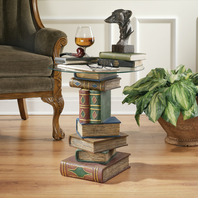 Stacked Volumes Sculptural Glass-Topped Book Table - Traditional - Side ...