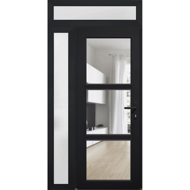Exterior Prehung Door Clear Glass See-through Manux 8555 Matte Black ...