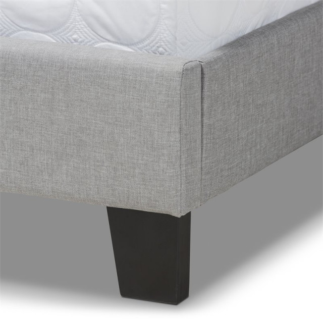 Baxton Studio Ramon Full Size Gray Linen Panel Bed with Nailhead Trim ...