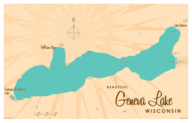 Lakebound Geneva Lake Wisconsin Map Art Print, 24"x36" - Contemporary ...