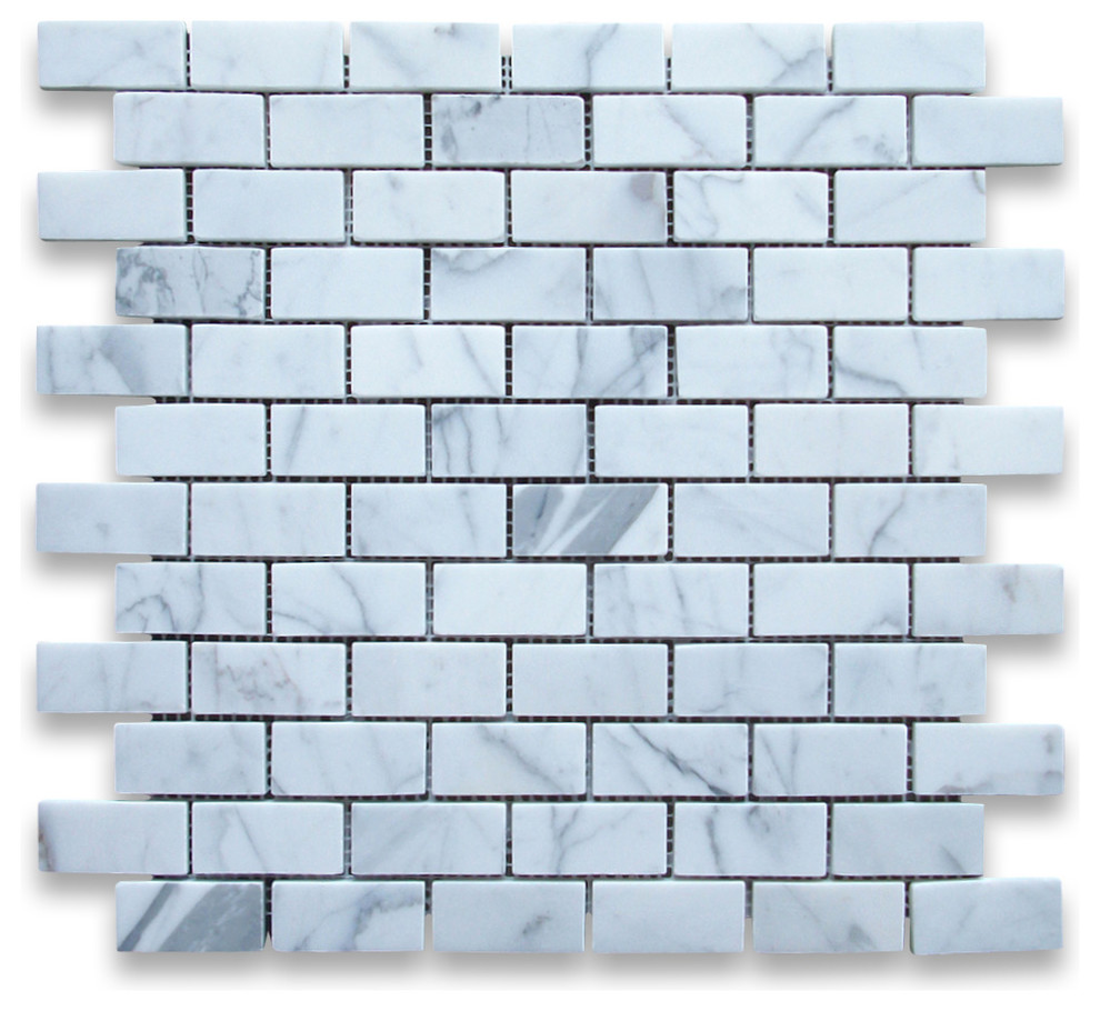 Calacatta Gold Calcutta Marble 1x2 Brick Subway Mosaic Tile Honed, 1 ...