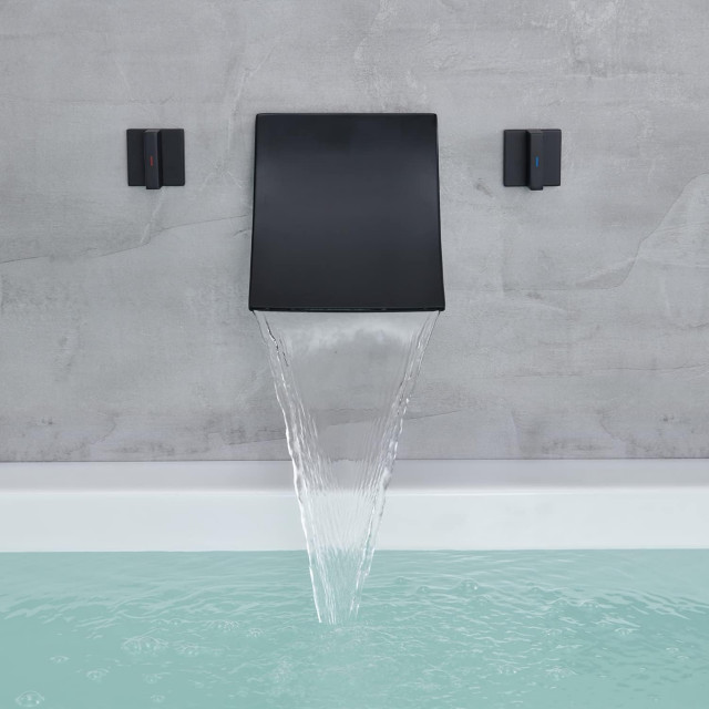 Modern Waterfall Bathtub Faucet With 2 Rectangular Handles ...