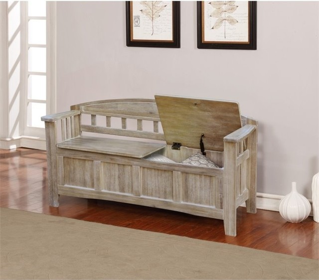 Linon Lottie Entryway Wood Split Seat Storage Bench in Washed Natural ...
