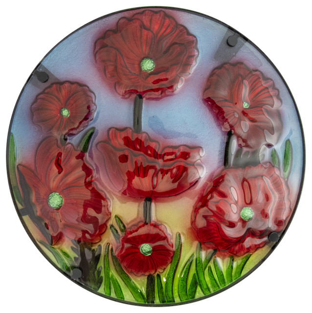 19" Floral Poppies Glass Patio Side Table - Contemporary - Outdoor Side ...