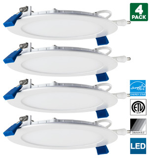 4-Pack Sunlite LED 6" Round Slim Downlight, 12W, Dimmable, 50K Super ...
