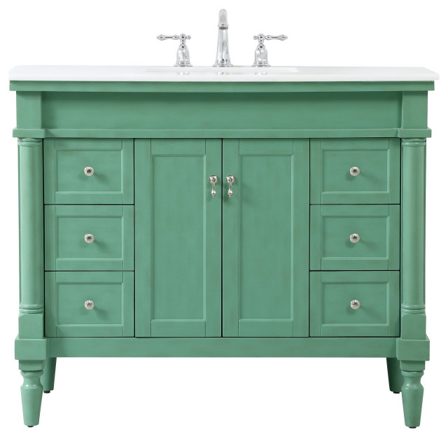 42" Single Bathroom Vanity, Antique Beige With Ivory White Engineered ...