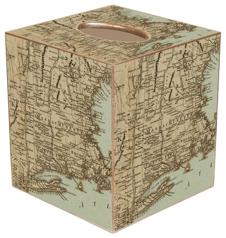TB1480-Antique Northeast Map Tissue Box Cover - Traditional - Tissue ...