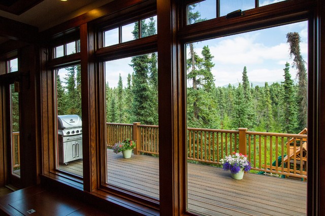 Rustic Entryway, Walkway and Back Decks with Trex Decking and Cedar ...