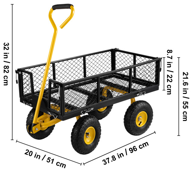 Vevor Steel Garden Cart, Metal Wagon With Removable Mesh Sides, 900 Lbs ...