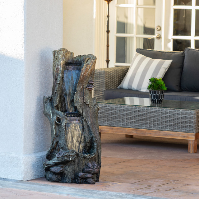 41" Tall Outdoor Rainforest Waterfall Tree Trunk Fountain with LED ...