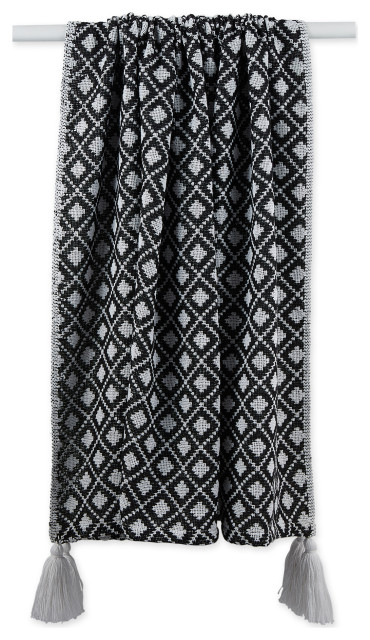 DII 50x60" Modern Cotton Diamond Lattice Throw with Fringe in Black ...