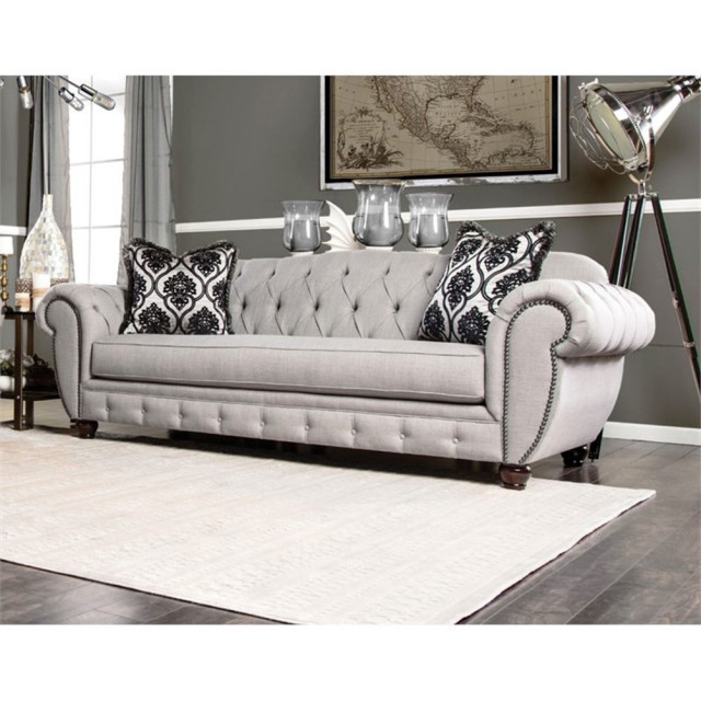 Furniture of America Isabella Transitional Fabric Sofa in Beige ...