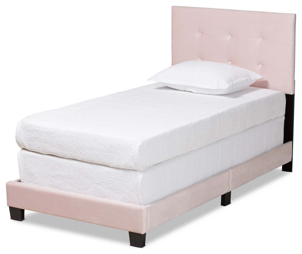 Caprice Modern Glam Light Pink Velvet Upholstered Twin Size Panel Bed ...