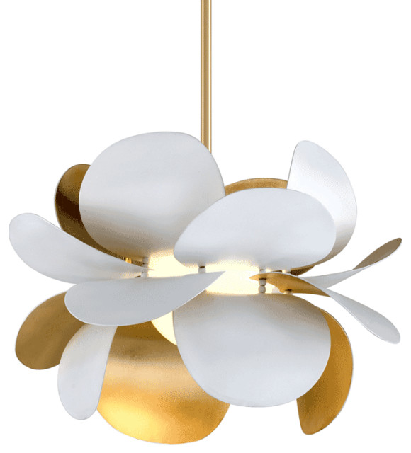 Corbett Ginger Modern Chandelier, White And Gold Leaf - Transitional ...