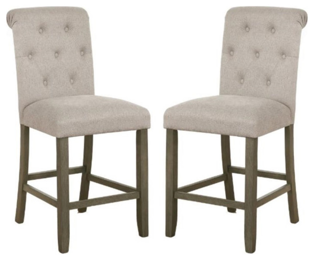 Home Square Tufted Back Counter Height Stool in Beige & Rustic Brown ...