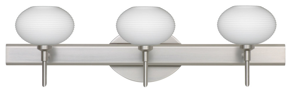 Lasso 3 Light Bathroom Vanity Light, Satin Nickel, LED, Opal Ribbed ...