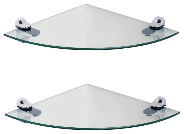 10x10" Glass Radial Floating Shelves With Chrome Brackets, Set of 2 ...