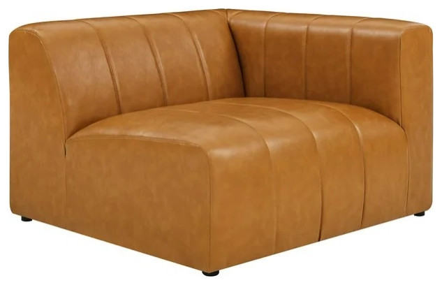 Modern Tan Vegan Leather Left-Arm Chair with Slight Channel Tufting ...