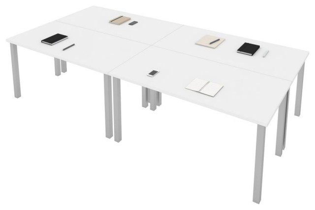 Bestar Universel Four 60W x 30D Table Desks with Square Metal Legs ...