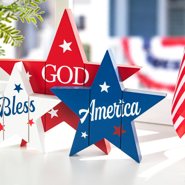11" Wooden Patriotic Stars Table Decor - Contemporary - Decorative ...