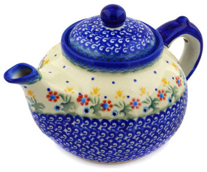 Polish Pottery 7-Cup Stoneware Tea or Coffee Pot Hand-Decorated Design ...
