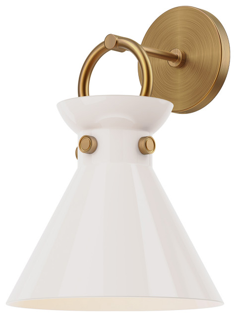 Emerson 9" Wall Vanity Aged Gold Glossy Opal Glass E26 60W, W8-3/4" x ...