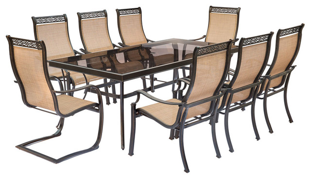 Monaco 9-Piece Dining Set, 6 Chairs, 2 C-Spring Chairs, X-Long 42" x 84 ...