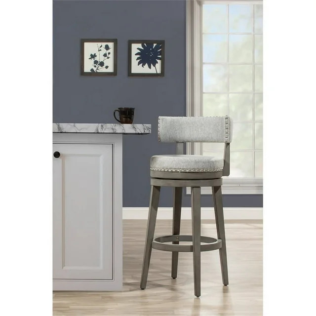 Contemporary Gray Wood Bar Stool with Cushioned Seat and Curved ...