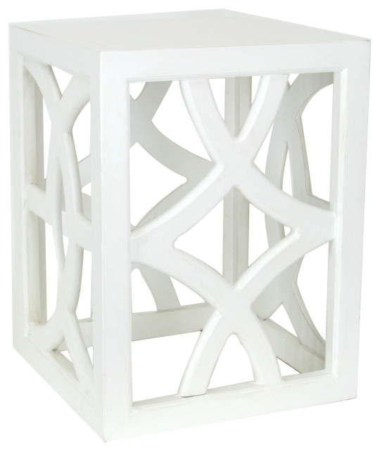 Contemporary Style Square Side Table with Open Lattice Design, White ...