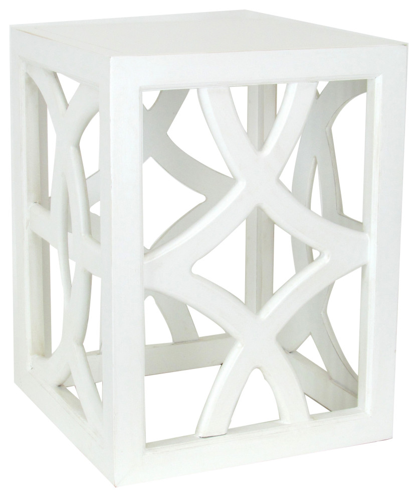 Contemporary Style Square Side Table with Open Lattice Design, White ...